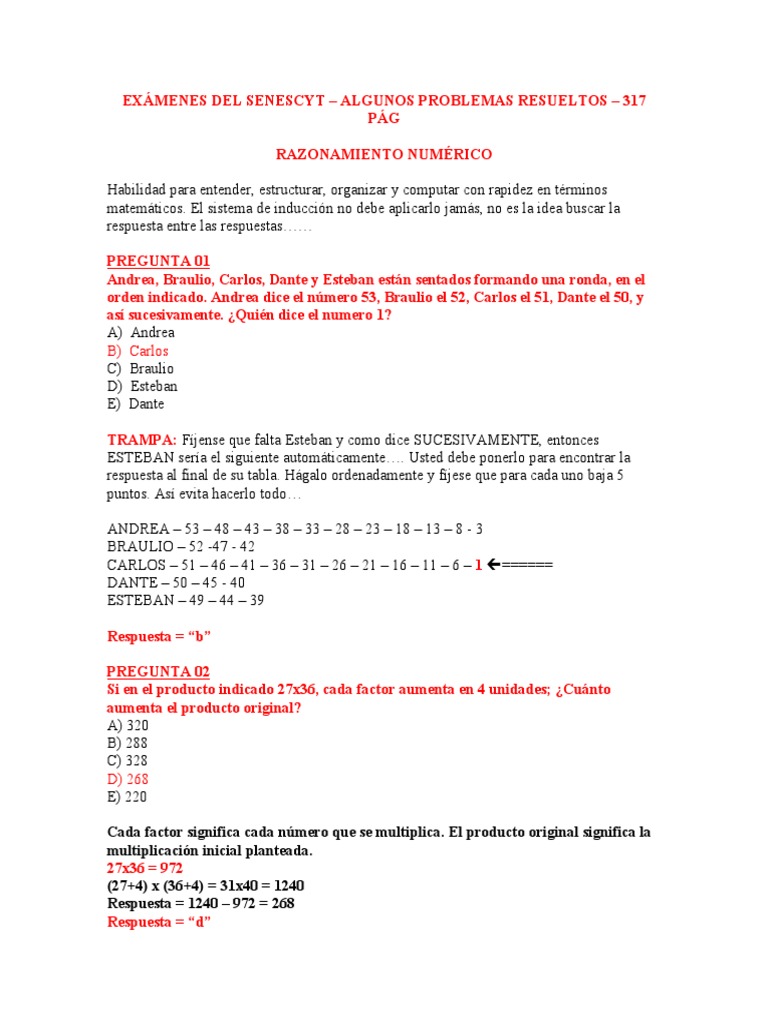EXAMEN Resuelto Del SENESCYT - 317 Paginas | PDF | Números | Lexicología
