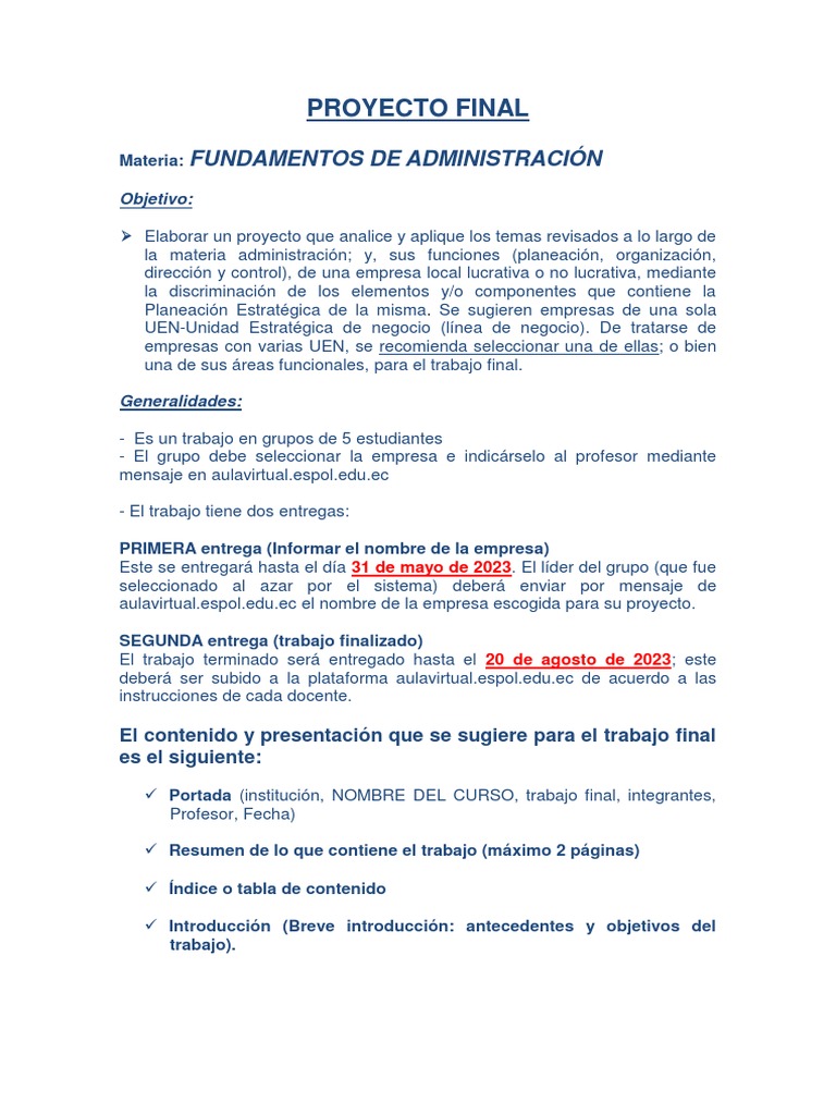 Proyecto Final de Administración | PDF