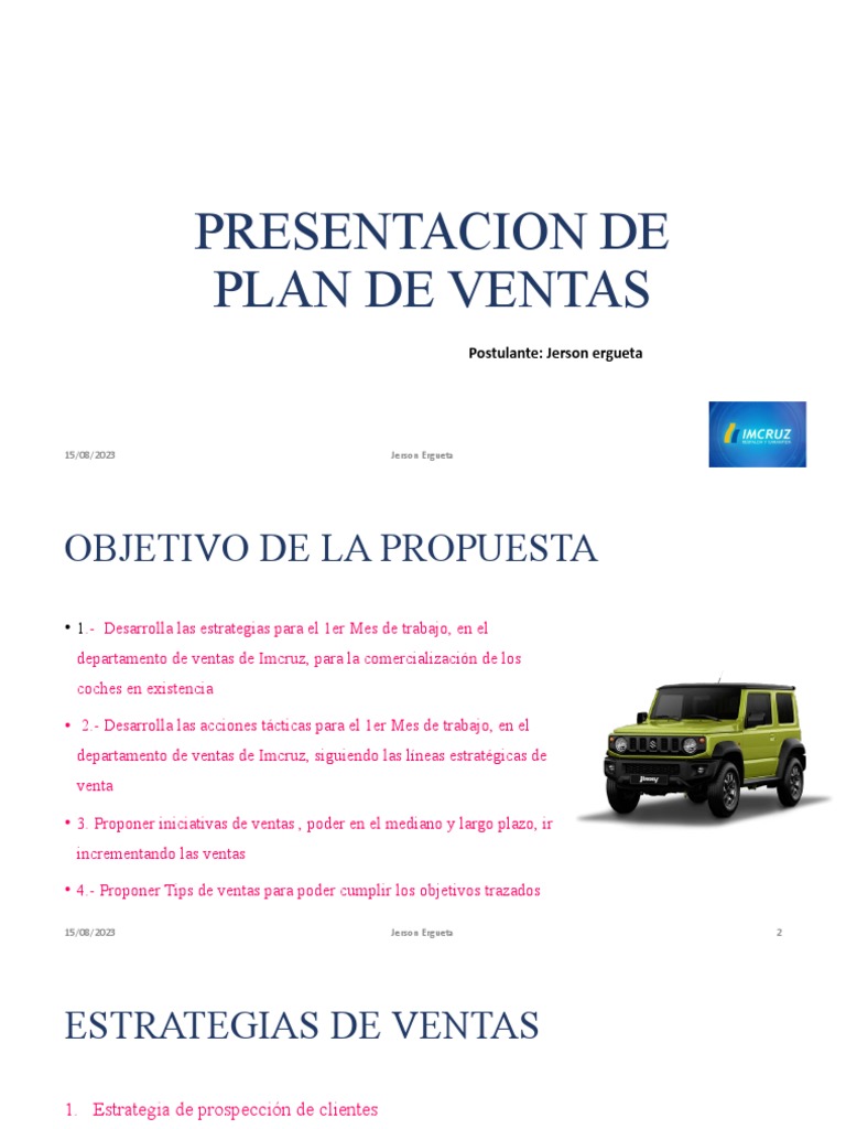 PRESENTACION DE PLAN DE VENTAS Asesor Comercial | PDF