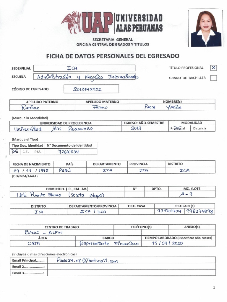 Ficha de Datos Personales Del Egresado | PDF Ficha de Datos Personales Del Egresado | PDF