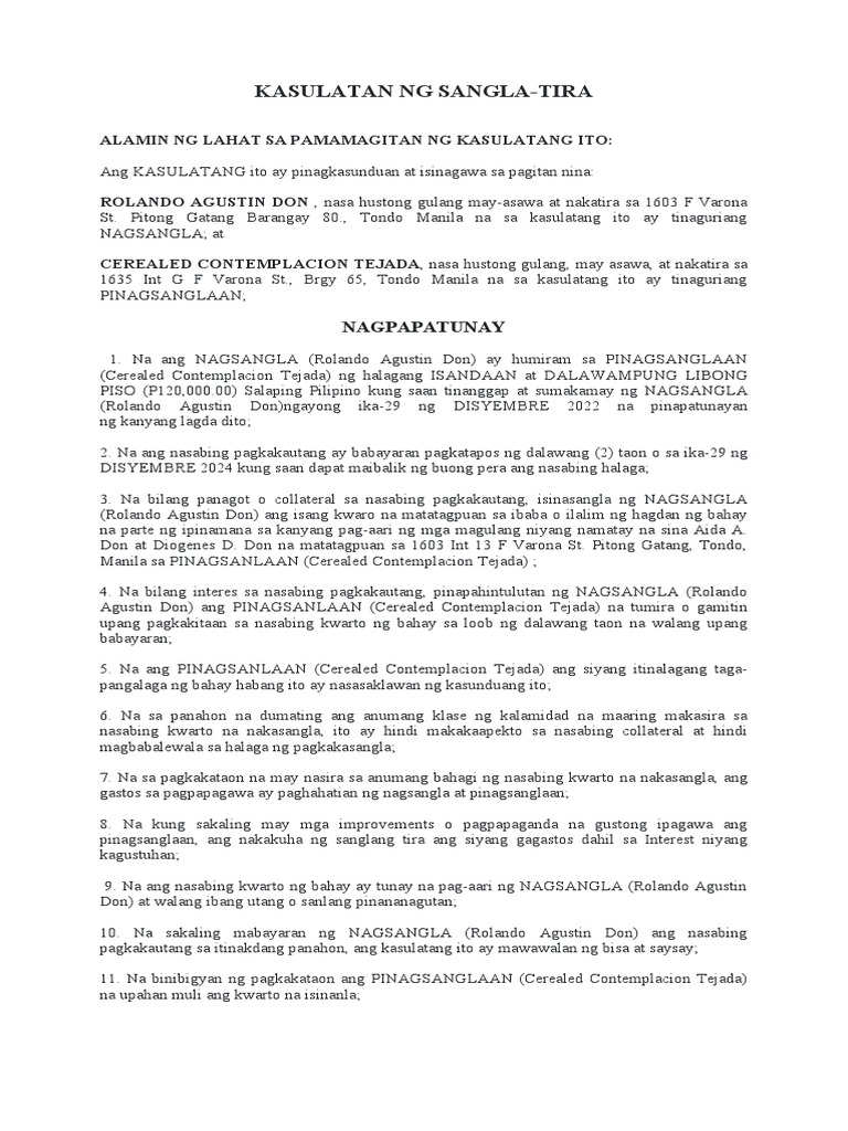 Kasulatan Sangla Tira | PDF