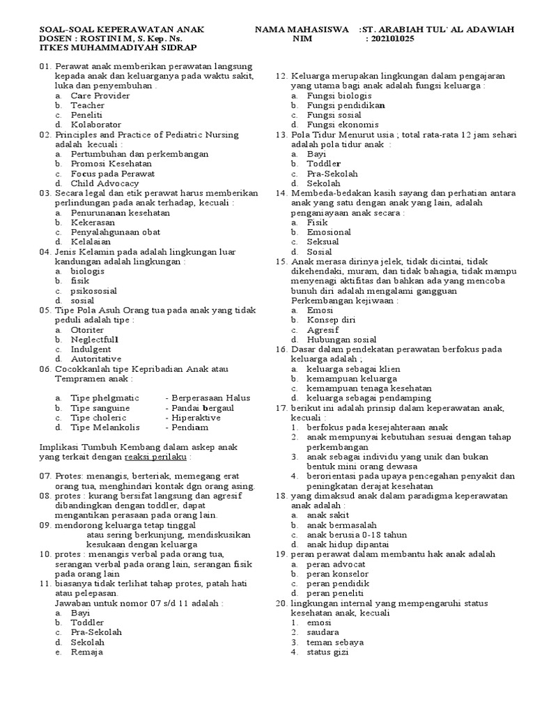 Soal Ujian UAS KEPERAWATAN ANAK 2021 | PDF