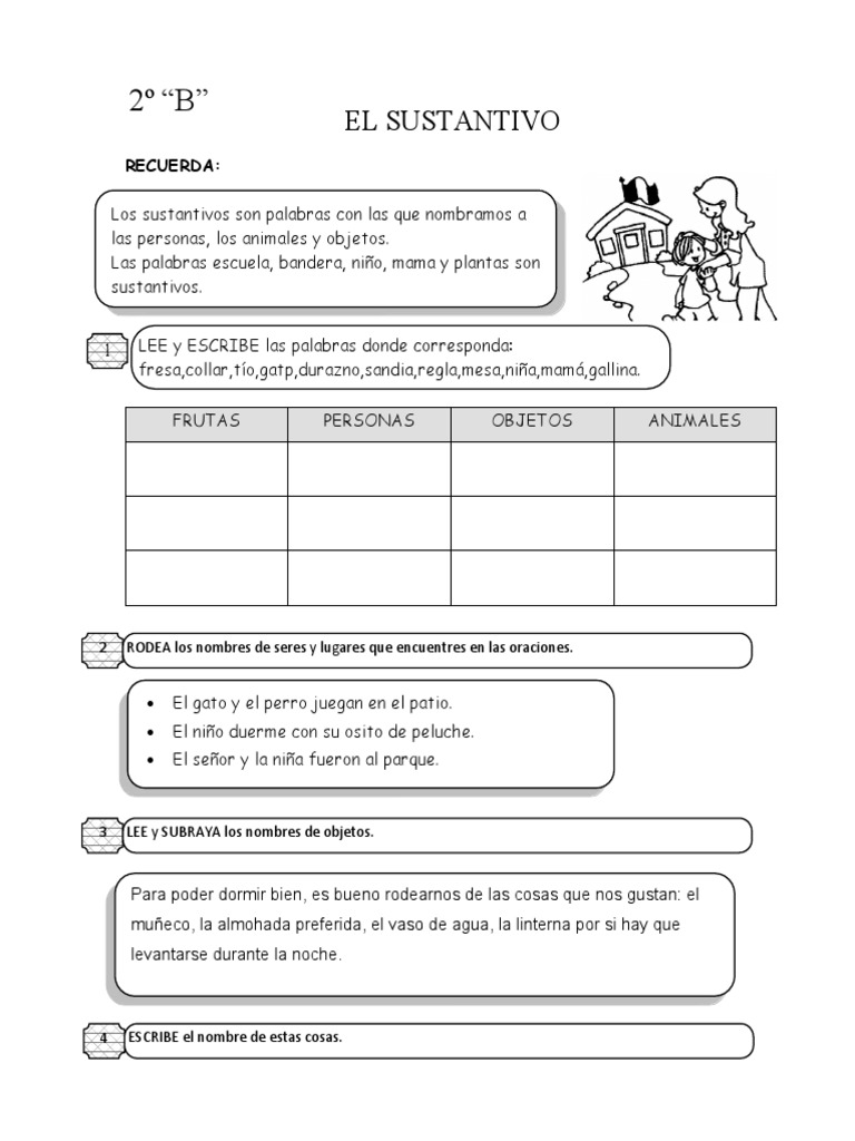 Ejercicios sobre Sustantivos para Niños | PDF