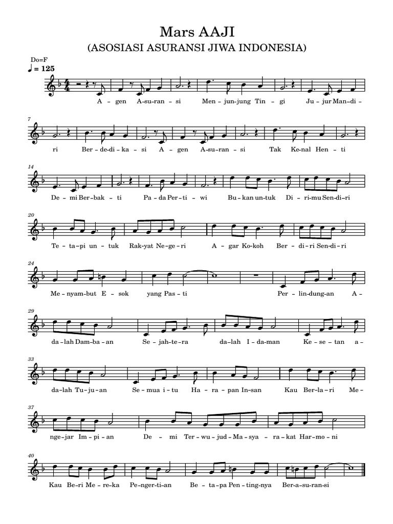 PARTITUR Mars AAJI (Asosiasi Asuransi Jiwa Indonesia) | PDF