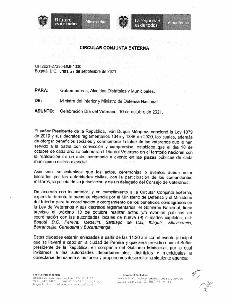 Circular Conjunta Externa Día Del Veterano | PDF