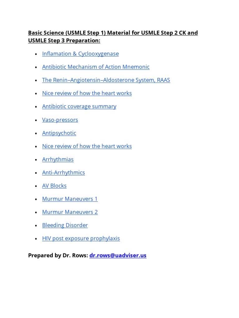 Basic Science For USMLE Step 2 CK and USMLE Step 3 | PDF