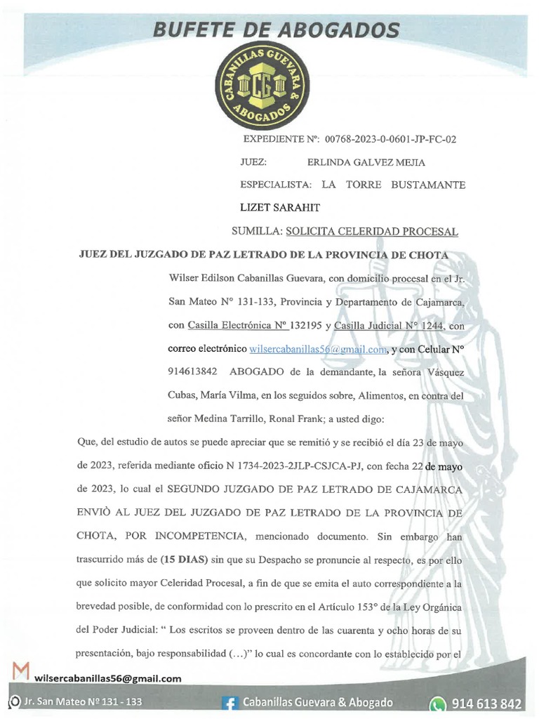 Escrito de Celeridad | PDF