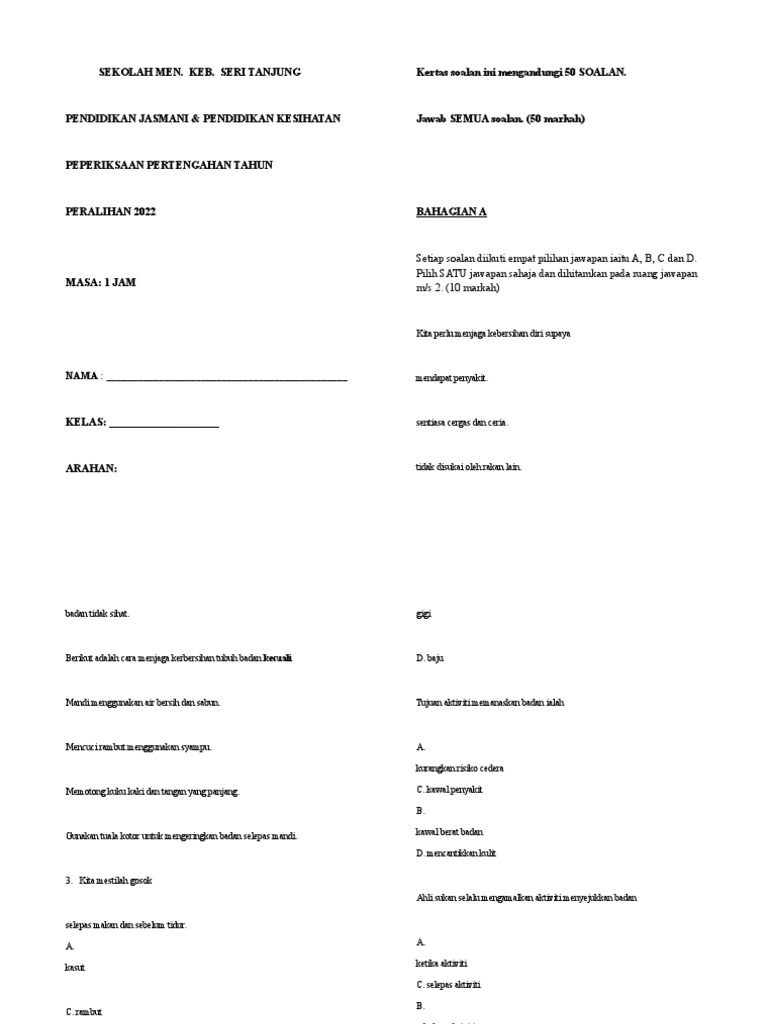 Soalan PJK Peralihan PPT 2022 | PDF