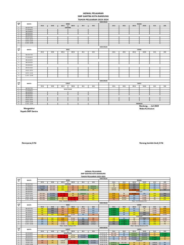 Format Jadwal Pelajaran 23-24 | PDF