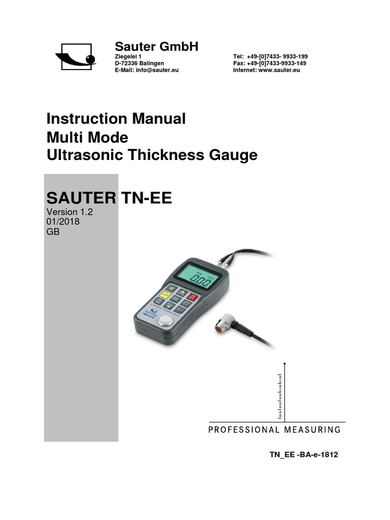 Sauter TN Ee Ultrasonic Thickness Gauges Instruction Manual | PDF ...