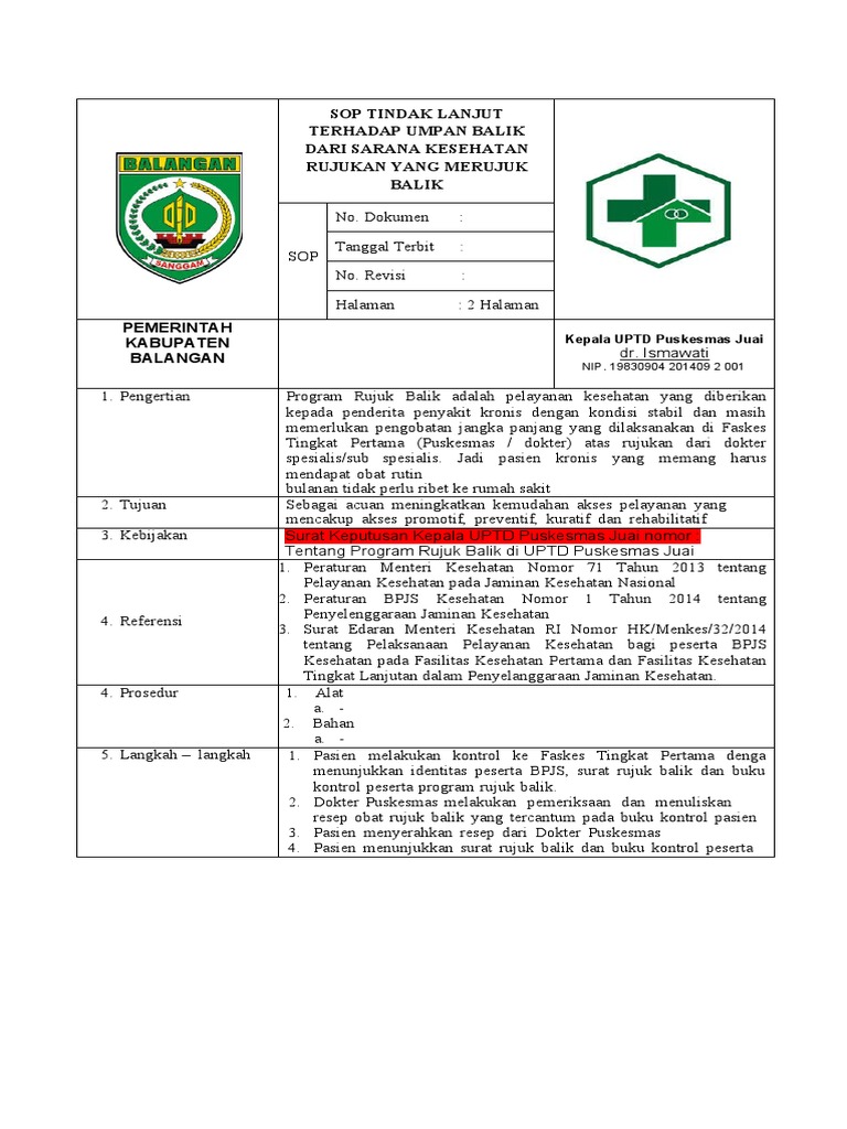 Sop Rujuk Balik | PDF
