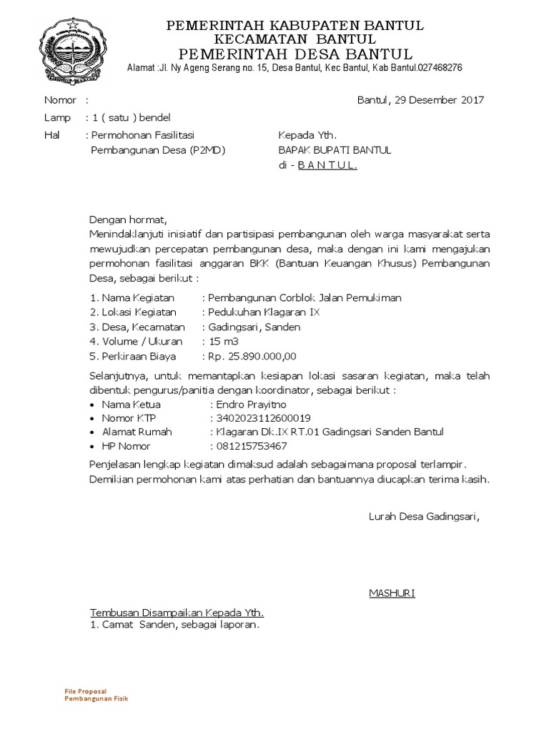 Proposal Pembangunan Jalan Corblok Desa | PDF