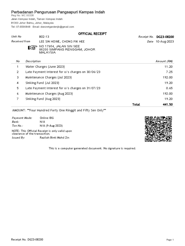 Receipt DG23-08200 | PDF