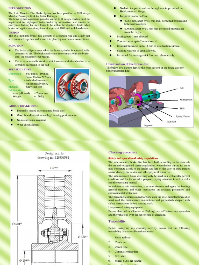 Pamphlet On Instruction For Axle Mounted Brake Disc in LHB Coach (FTIL Type) | PDF