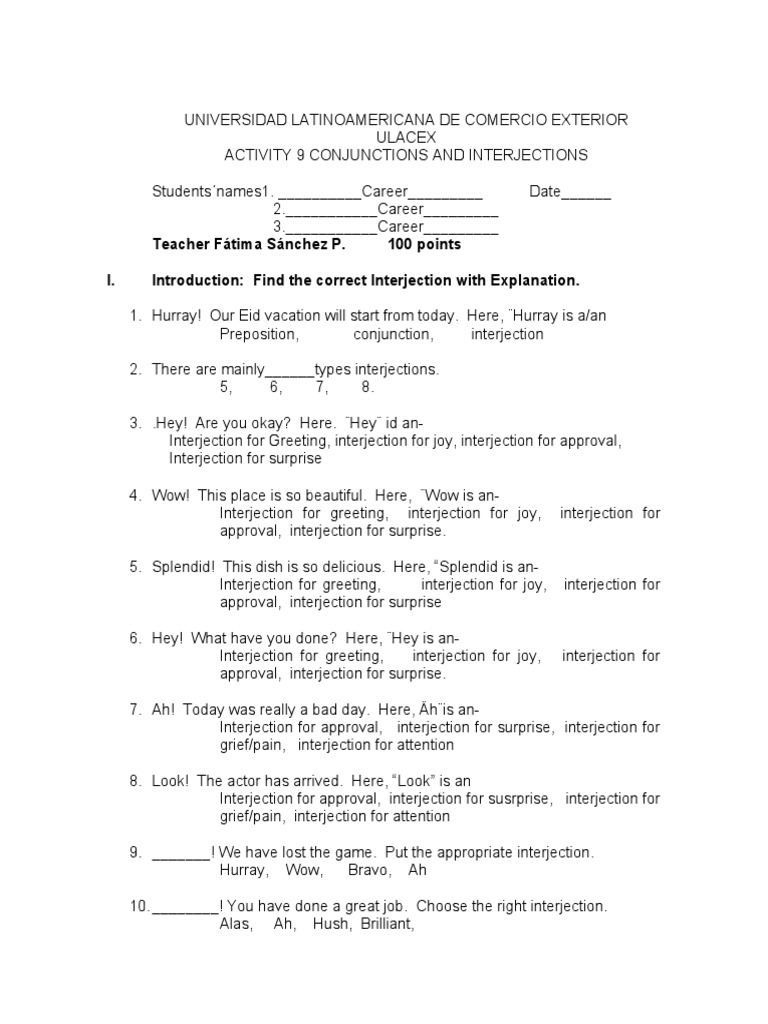 Activity 9 Conjunction and Interjection | PDF