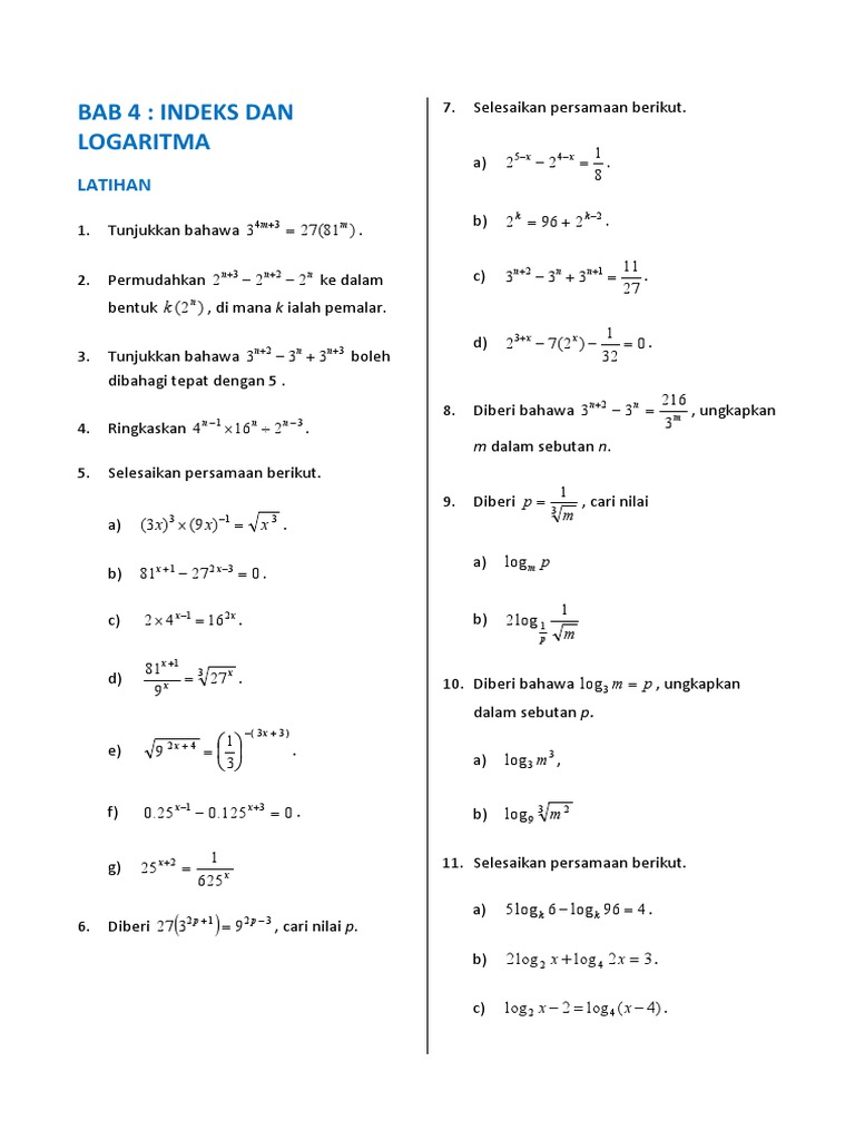 Modul F4 Bab 4 Indeks Logaritma | PDF
