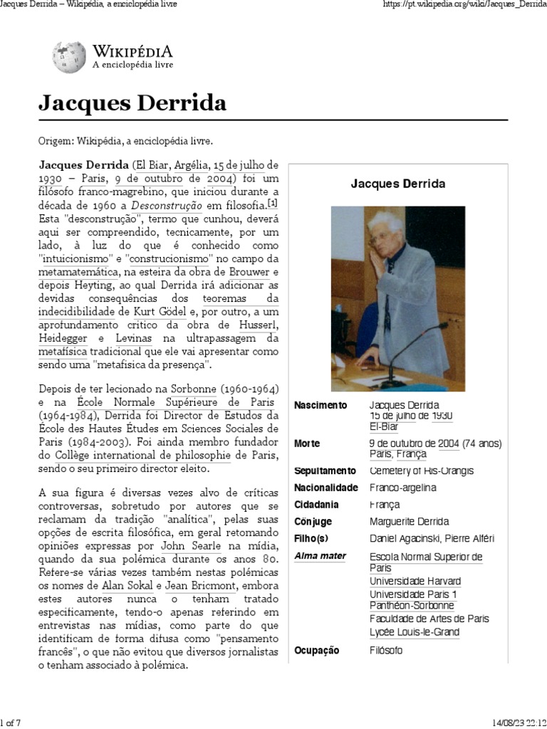 Biografia de Jacques Derrida | PDF