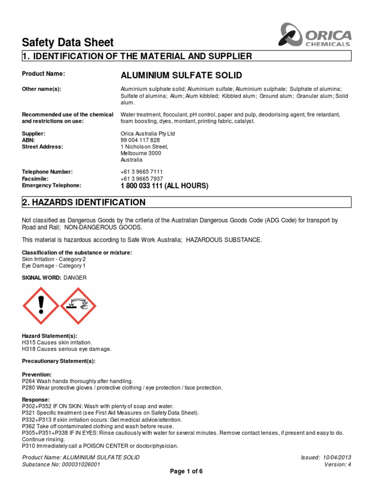 MSDS Aluminium Sulfat Padat | PDF