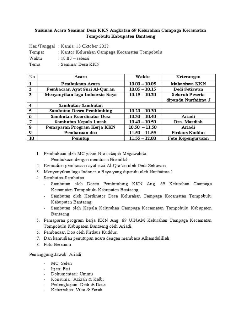 Susunan Acara Seminar Desa | PDF
