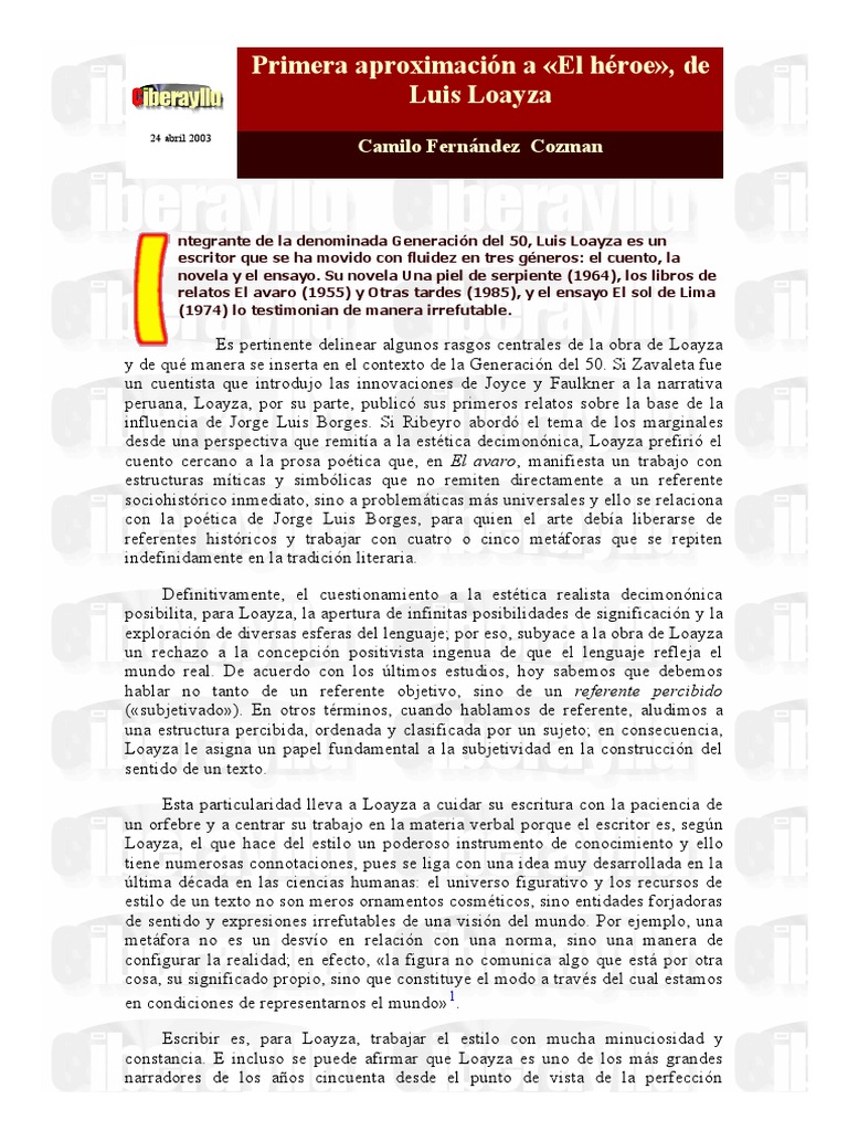 2009 - Fernández - Primera Aproximación A El Héroe, de Luis Loayza | PDF