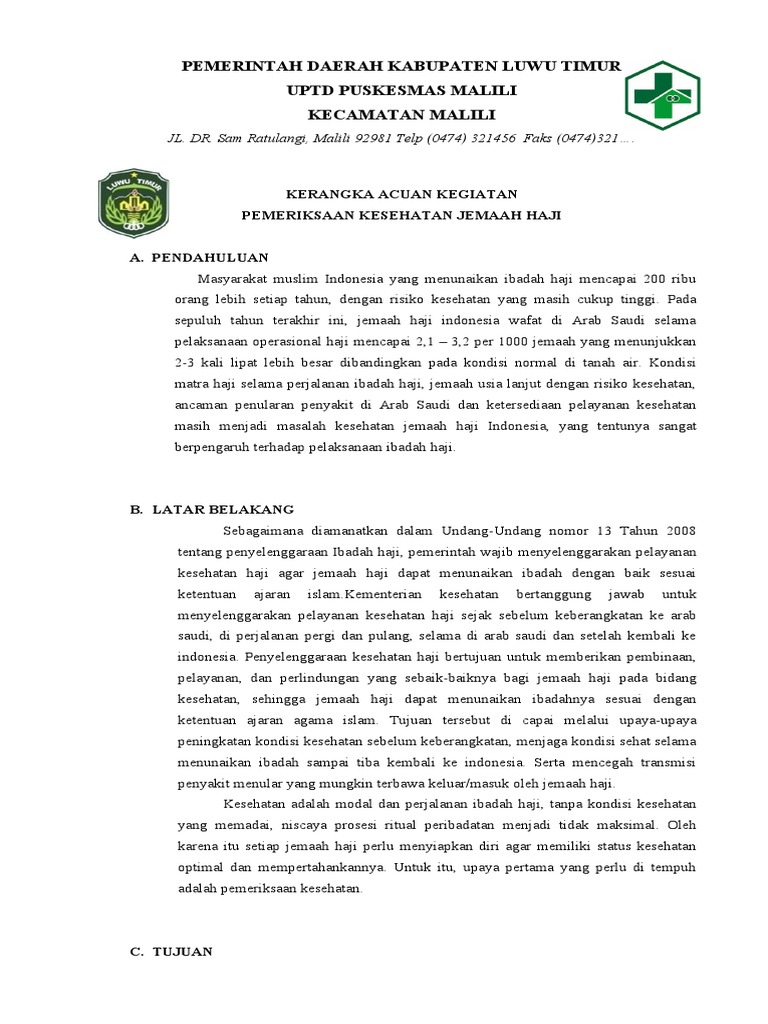 KAK Pemeriksaan Kesehatan Haji | PDF
