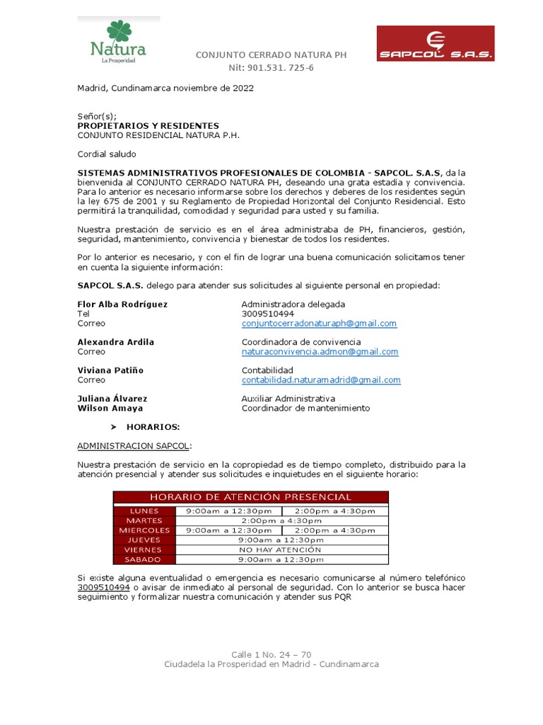 Carta de Bienvenida V2 | PDF | Condominio