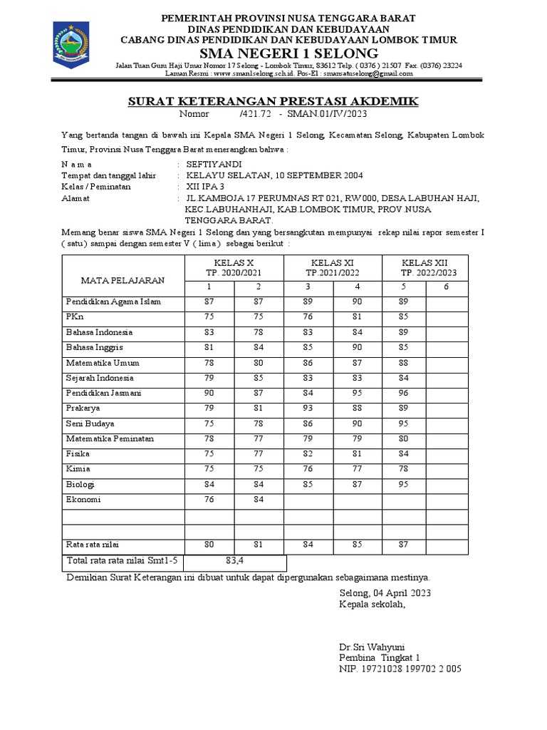 Format Transkrip Nilai | PDF