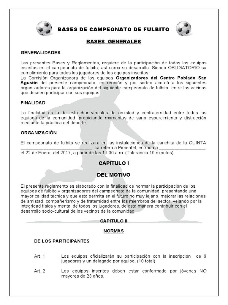 Bases Del Campeonato de Fulbito | PDF