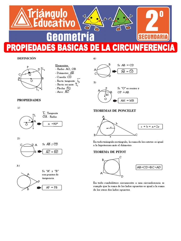 Propiedades Basicas de La Circunferencia para Segundo Grado de Secundaria | PDF | Euclides ...