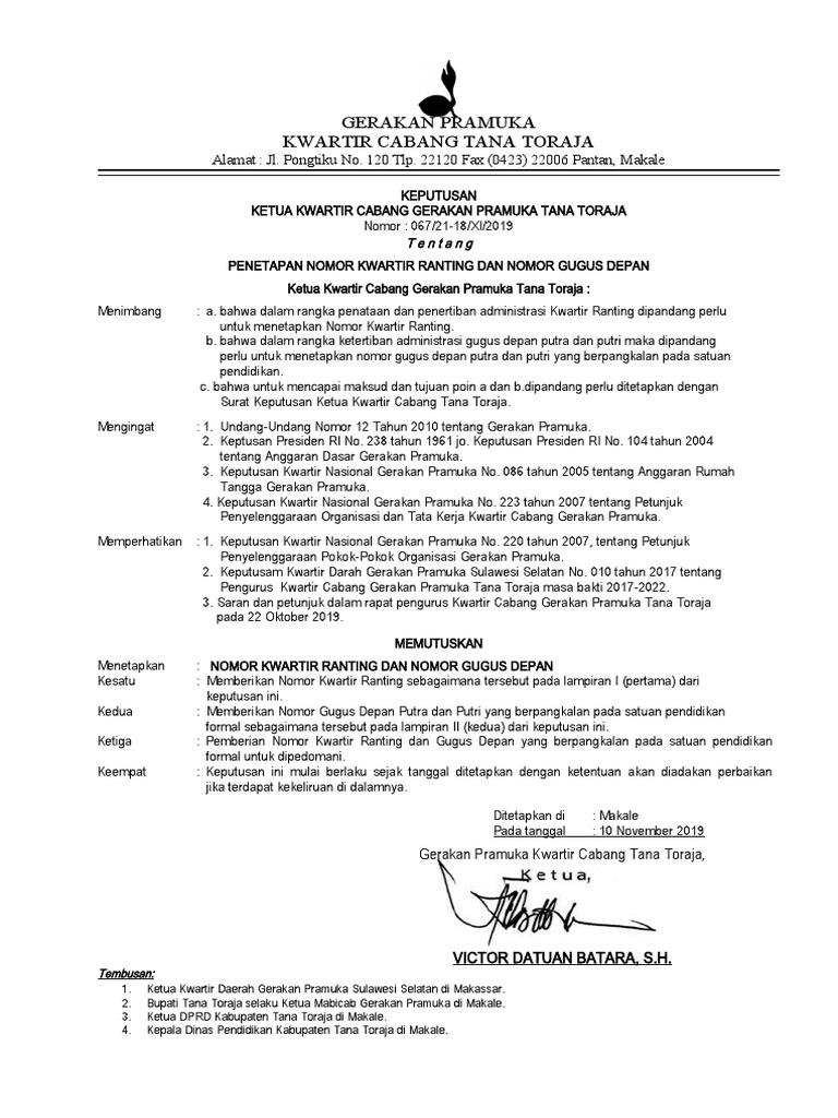SK Nomor Ranting Dan Gudep 2019 | PDF