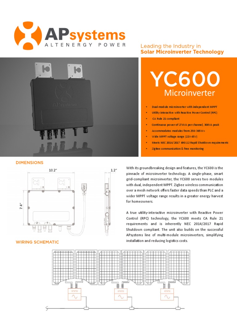 YC600 Microinverter Datasheet | PDF | Metrology | Electrical Engineering