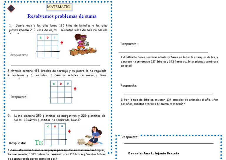 Ficha Problemas de Suma - Centena | PDF