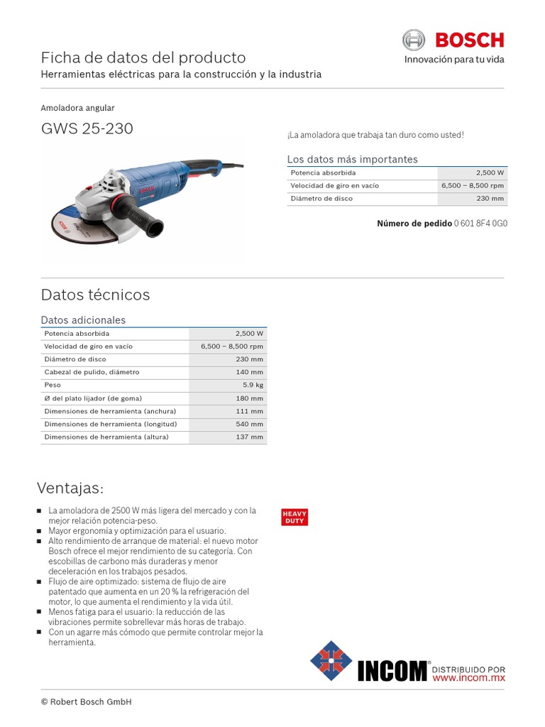 Bosch Gws25230-Esmeriladora (Amoladora) Angular 2500W | PDF