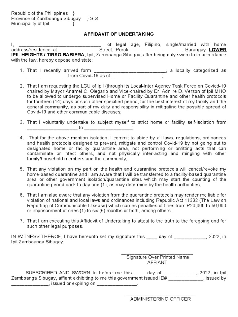 Affidavit of Undertaking | PDF