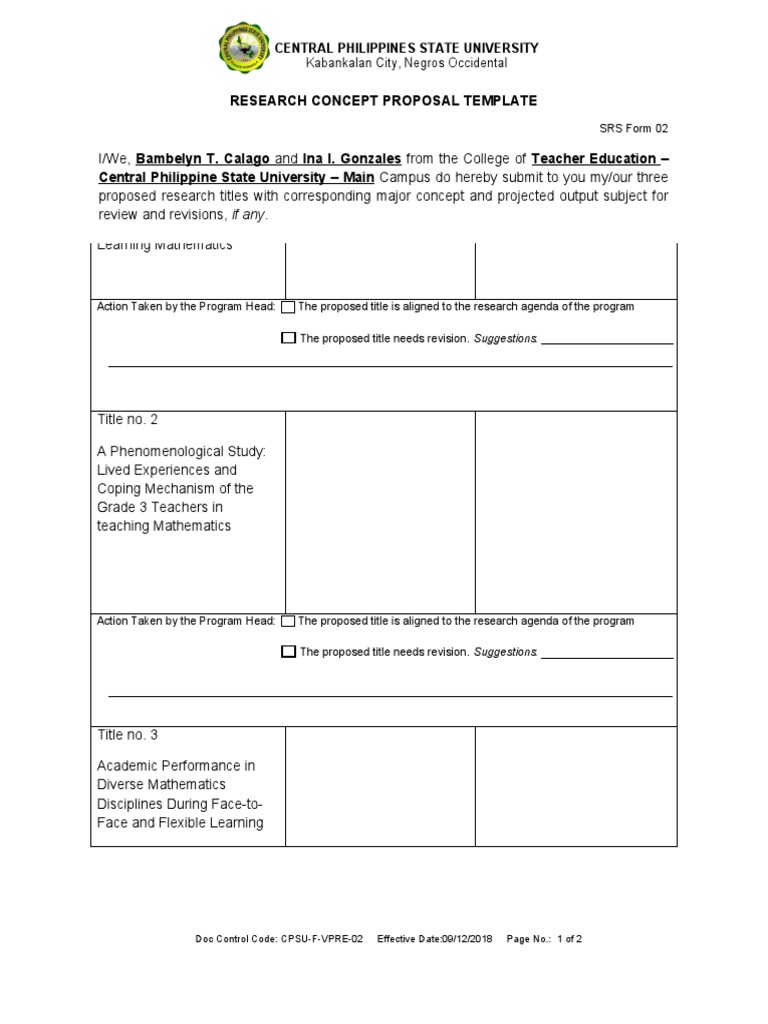 SRS Form 02 Research Proposal COncept | PDF | Teachers | Cognition