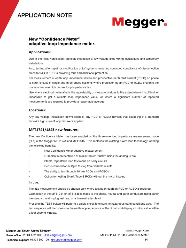 Megger mft1741 Multifunction Tester Application Note For Confidence ...