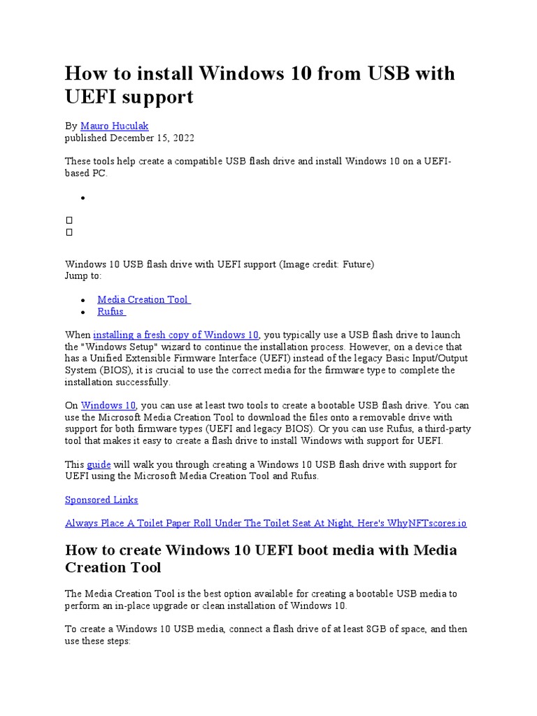 How To Install Windows 10 From USB With UEFI Support | PDF | Computers