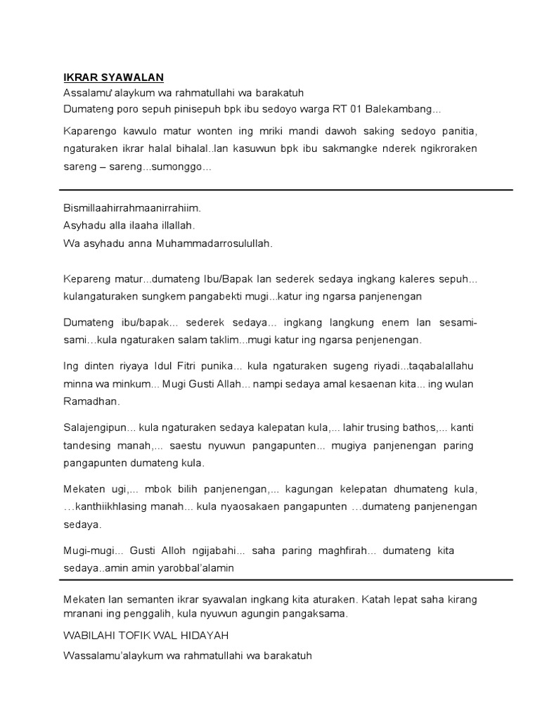 TEKS IKRAR SYAWALAN RT 01 | PDF