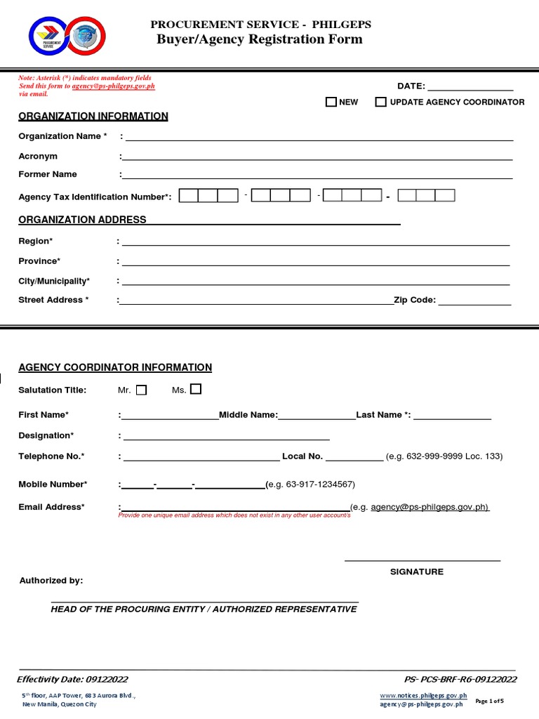 Agency Registration Form PhilGeps | PDF