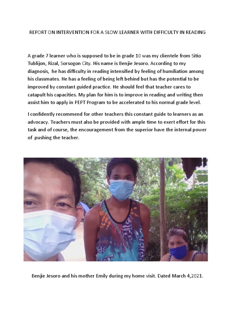 Report On Intervention For A Slow Learner With Difficulty in Reading | PDF