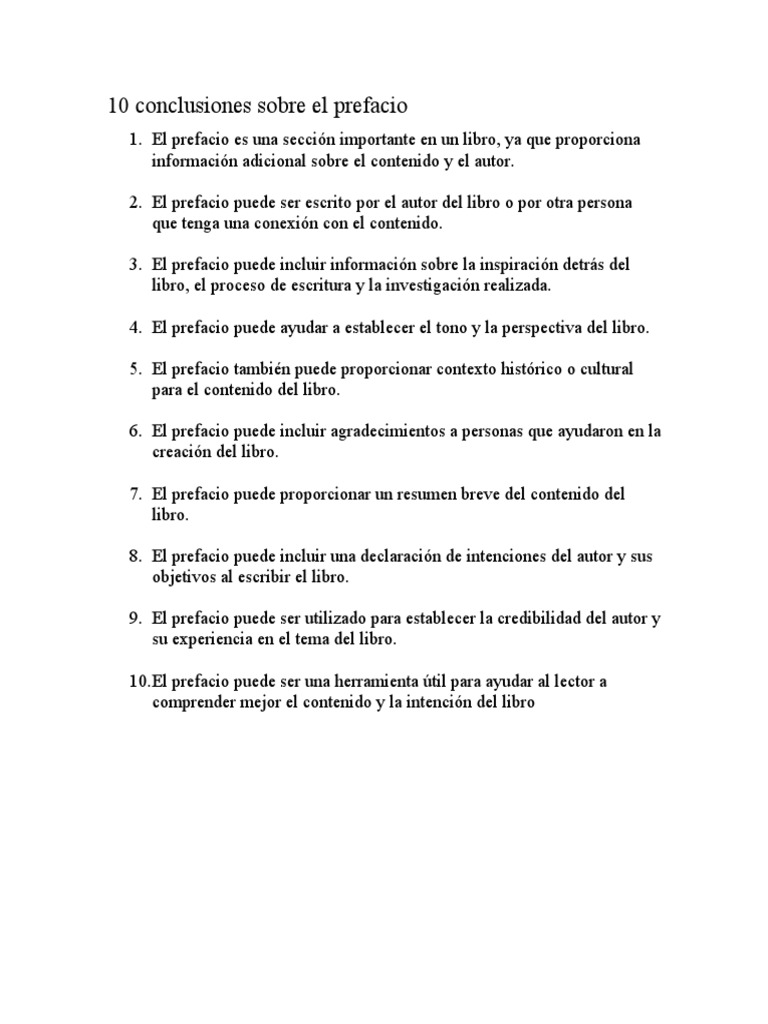 10 Conclusiones Sobre El Prefacio | PDF | Ficción general