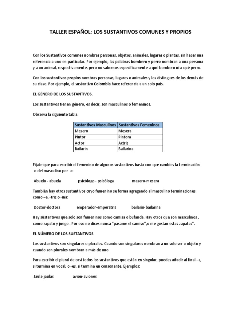 Taller Espac391ol Sustantivos Comunes y Propios 4 | PDF | Poesía ...