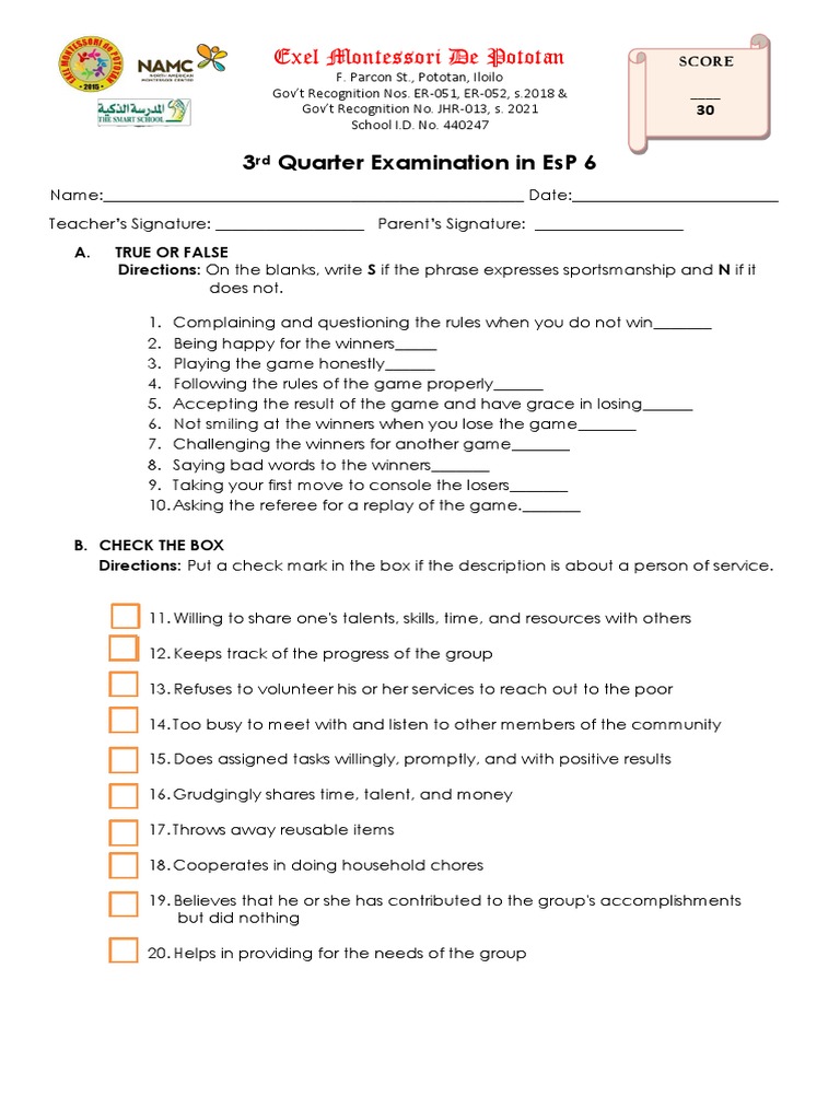 3rd Quarter Exam-Esp-6 | PDF