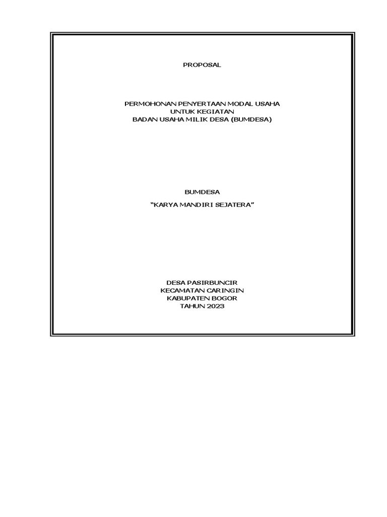 Contoh Proposal Permohonan Penyertaan Modal | PDF | Bisnis | Ilmu Sosial