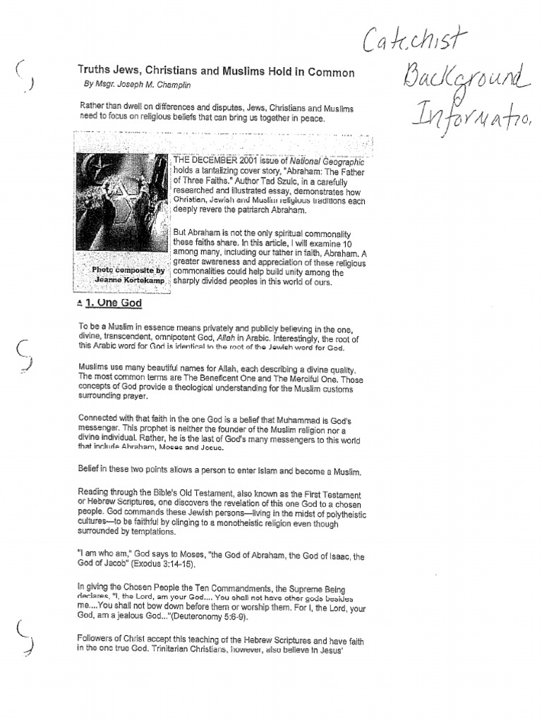 Common Factors Of Jewish Christian And Muslim Faiths PDF