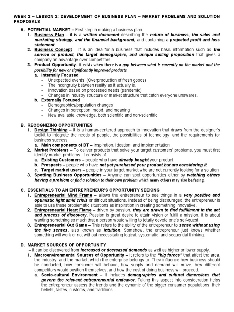 Lesson 2 Development of Business Plan Market Problems and Solution Proposals | PDF