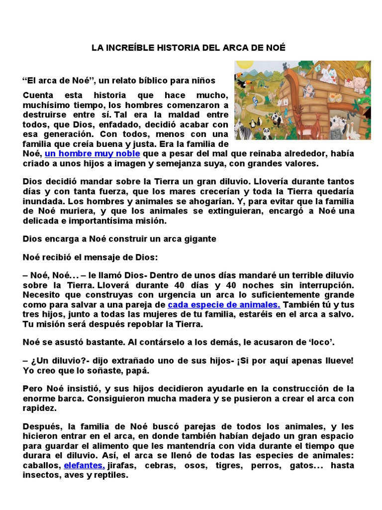 Historia del Arca de Noé para Niños | PDF | Arca de Noé | Mito de la inundación
