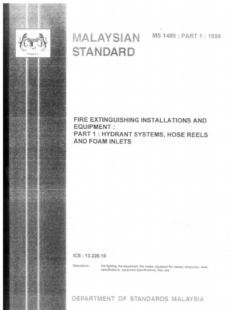 MS 1489-1-1999 - Fire Extinguishing Installations and Equipment ...