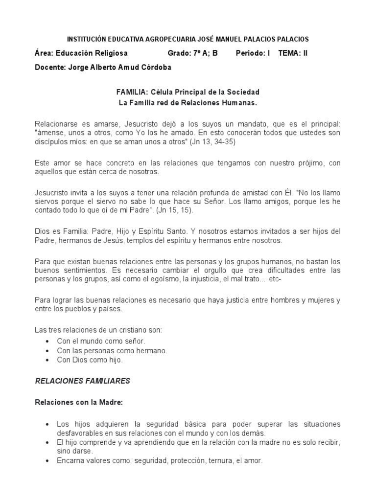 Clase 2 La Familia Red de Relaciones Humanas Grado 7 | PDF
