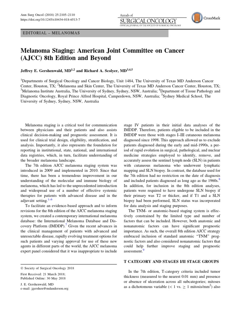 AJCC 8th Edition Melanoma Staging | PDF | Melanoma | Metastasis
